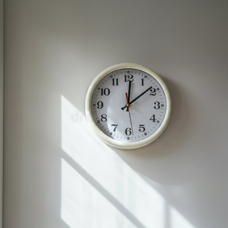 Analog Wall Clock with a White Frame and Black Numerals, Displaying the ...