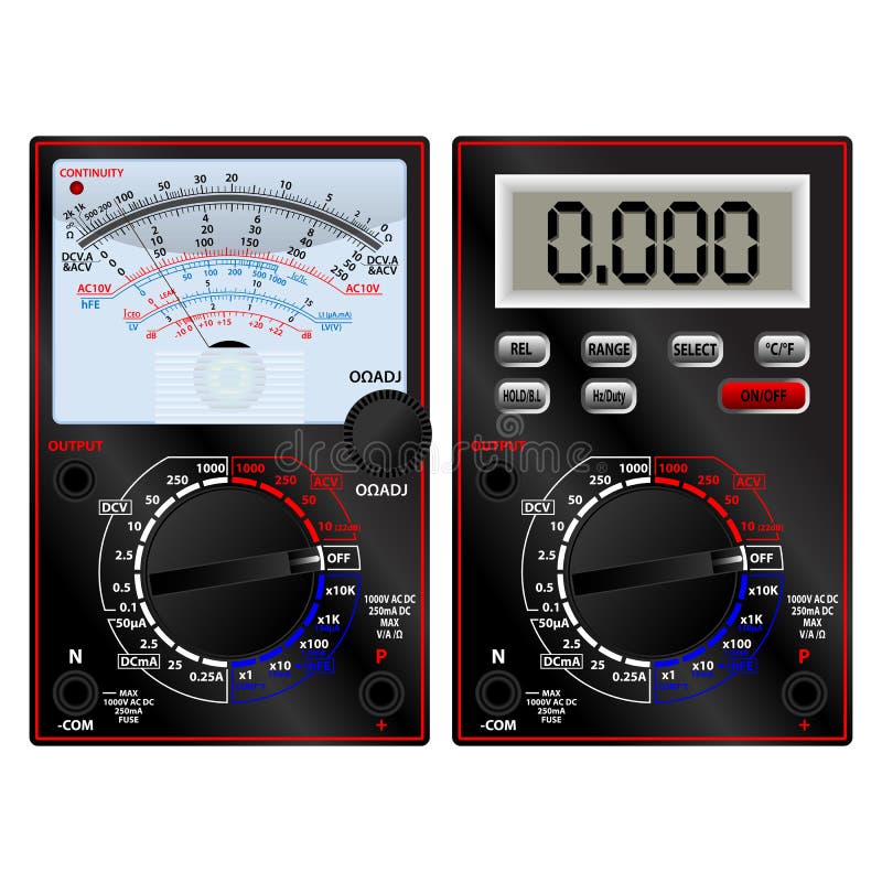 Analoge En Digitale Multimeter Vector Illustratie - Illustration of ...