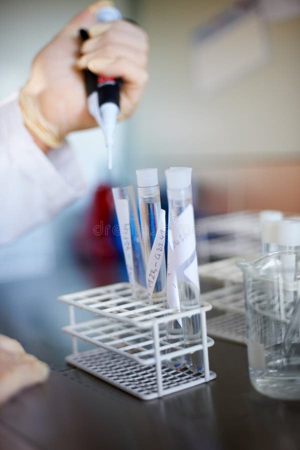Analysing Chemical Reactions in Test Tubes Stock Photo - Image of glove ...