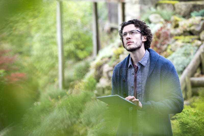 Analysing Nature with Digital Tablet Stock Image - Image of caucasian ...