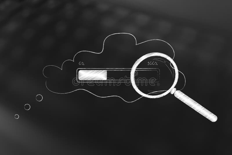 Progress Bar Loading Inside Thought Bubble with Magnifying Glass Stock ...