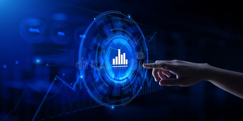 Analysis Data Business Analytics. Hand Pressing Button on Virtual ...