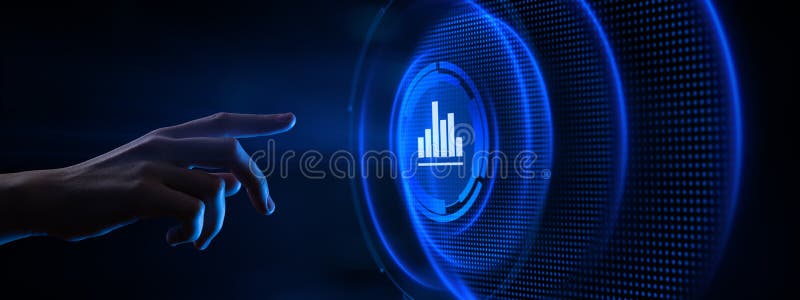 Analysis Data Business Analytics. Hand Pressing Button on Virtual ...
