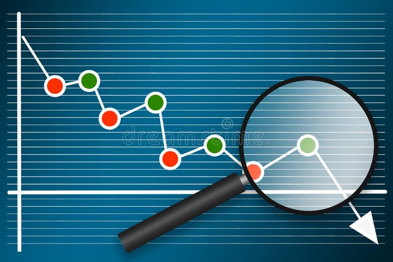 Analysis a Down Arrow Chart with Magnifying Glass Stock Illustration ...