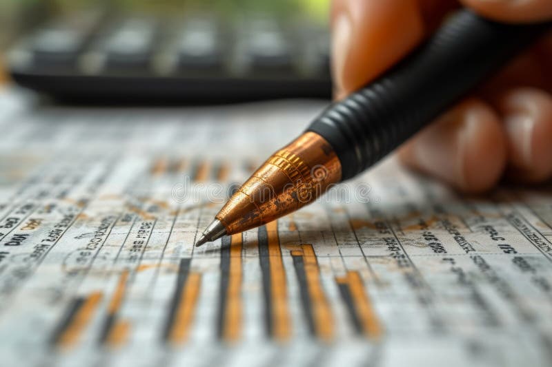 Analysis of Financial Charts. Pen and Charts on the Table Stock Image ...