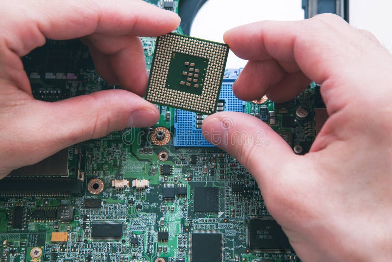 Analysis Installing Of Processor In Cpu Socket Stock Image Image Of