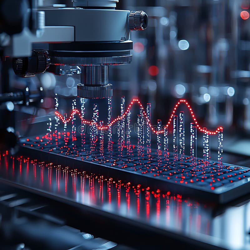 Analysis Microscope Over Glowing Data in Laboratory Stock Photo - Image ...