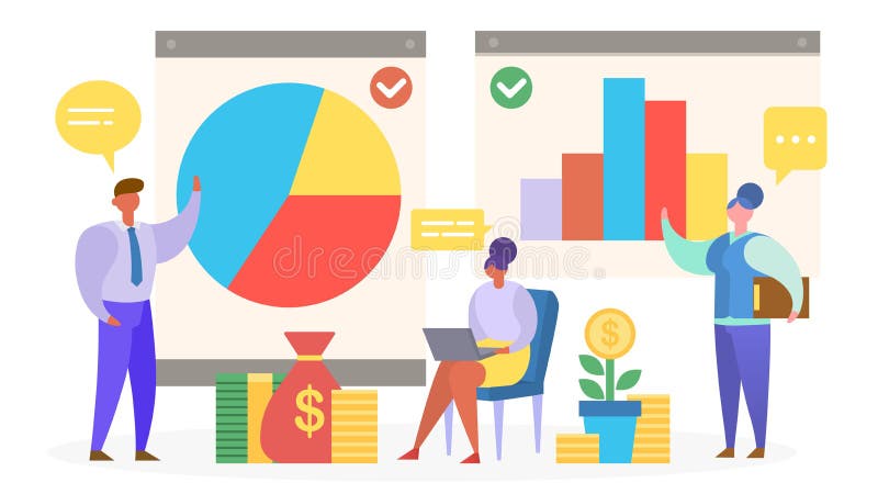 Analysis of Reporting Statistics, People are Standing by Graphs, Vector ...