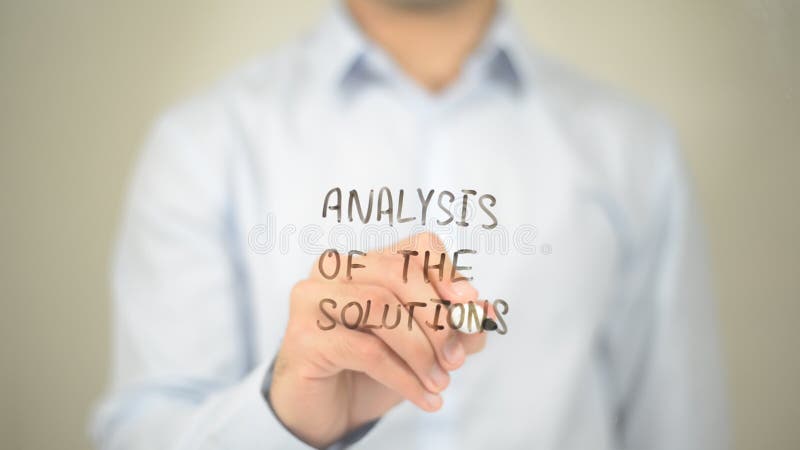 Analysis of the Solutions, Man Writing on Transparent Screen Stock ...