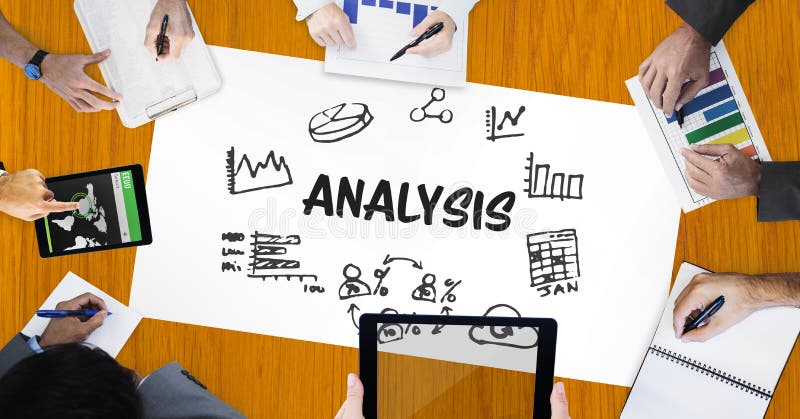 Analysis Text Surrounded by Icons and Hands Stock Illustration ...