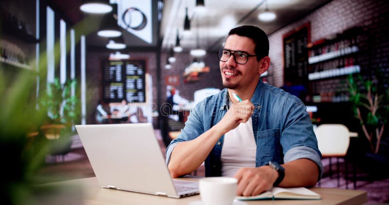 Analyst Businessman Thinking in Coffee Shop while Stock Photo - Image ...