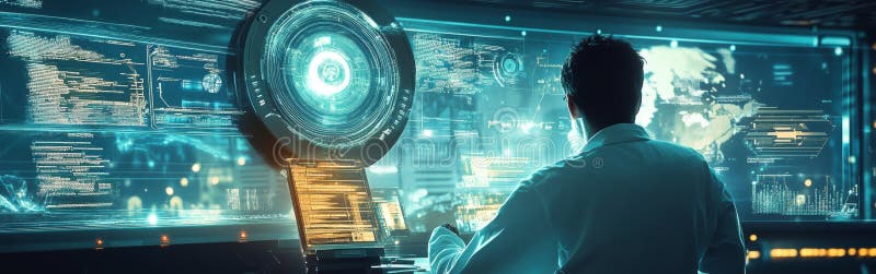 An Analyst is Deeply Engaged with Multiple Digital Screens at a High ...