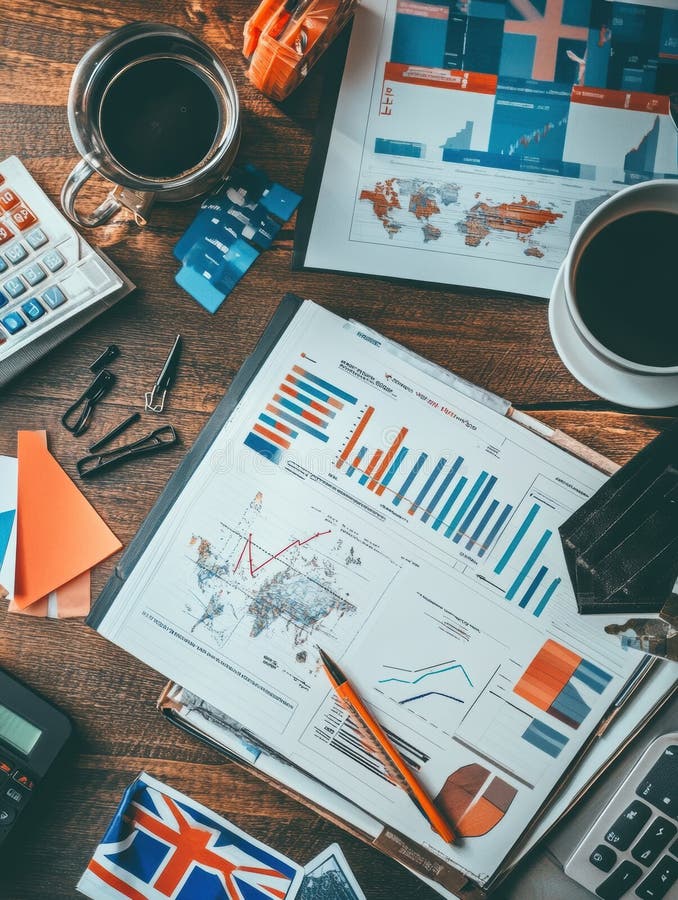 Analyst Desk Layout Featuring Political Infographics, Flags, and ...