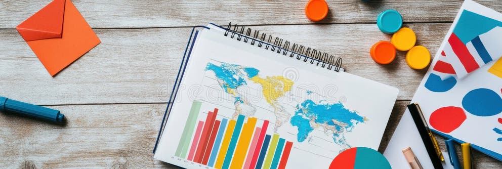Analyst Desk with Political Infographics, Flags, and Tools for Data ...