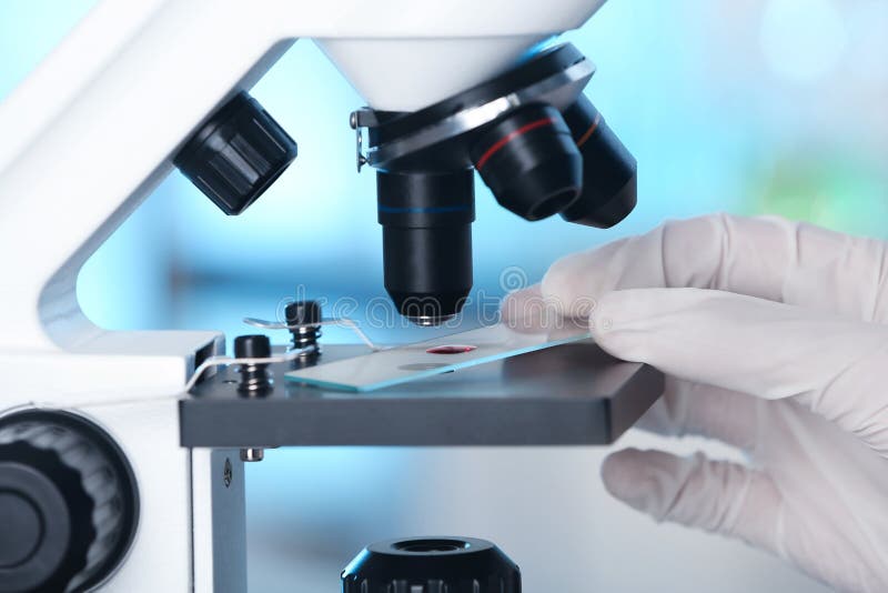 Analyst Doing Laboratory Test with Microscope Stock Photo - Image of ...