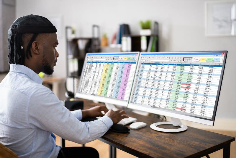 Analyst Employee Using Spreadsheet Stock Photo - Image of invoice, data ...