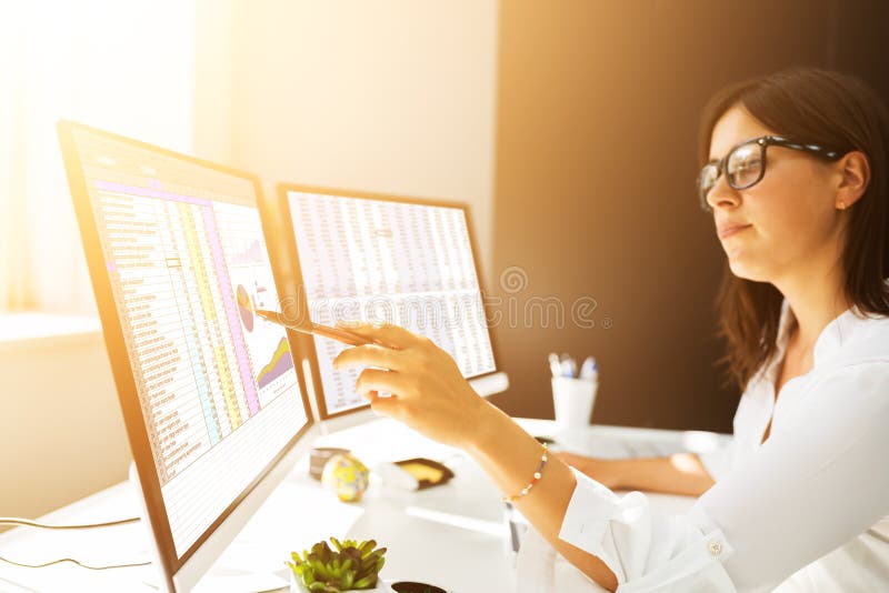 Analyst Employee Working with Spreadsheet Stock Image - Image of ...