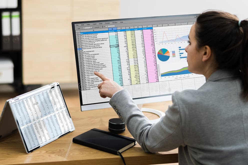 Analyst Employee Working with Spreadsheet Stock Image - Image of ...