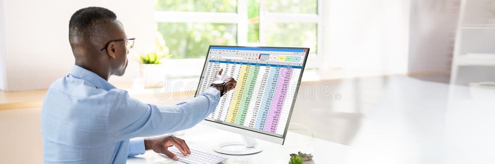 Analyst Employee Working with Spreadsheet Stock Photo - Image of ...