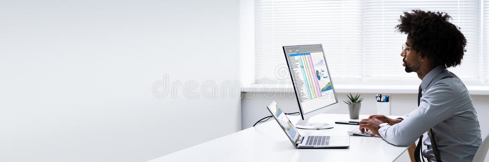 Analyst Employee Working with Spreadsheet Stock Photo - Image of ...