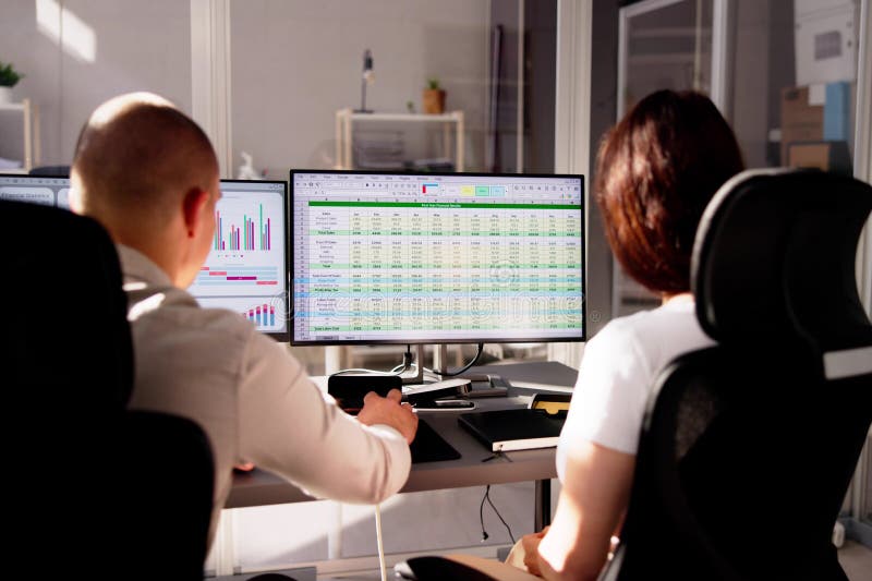 Analyst Employee Working on Spreadsheet Stock Image - Image of coder ...