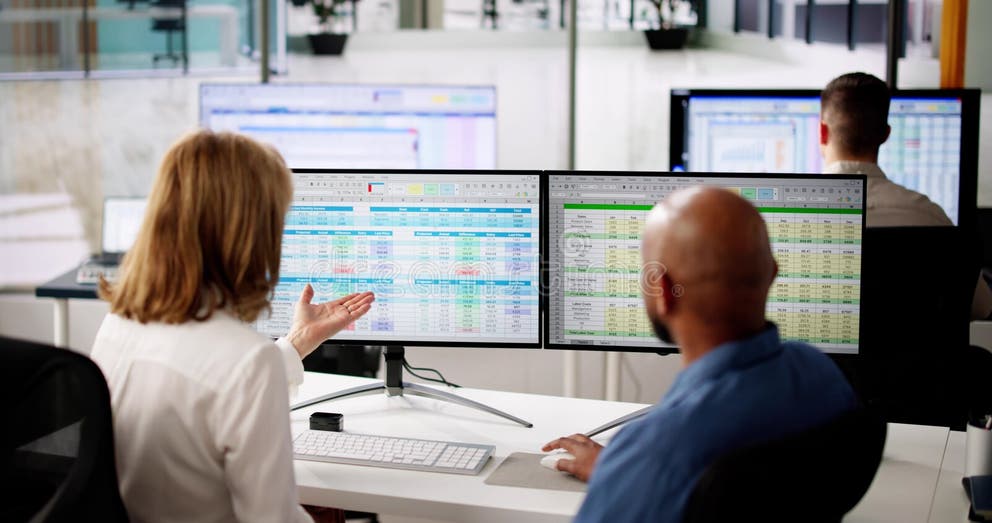 Analyst Employee Working on Spreadsheet Stock Photo - Image of computer ...