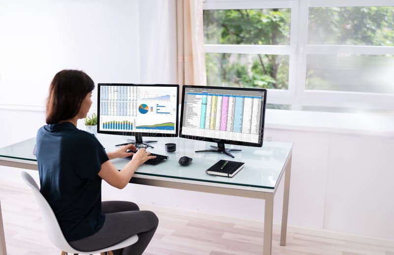 Analyst Employee Working with Spreadsheet Stock Image - Image of ...