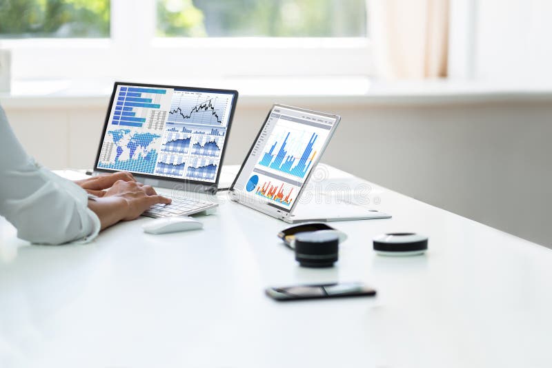 Analyst Employee Working with Spreadsheet Report Stock Image - Image of ...