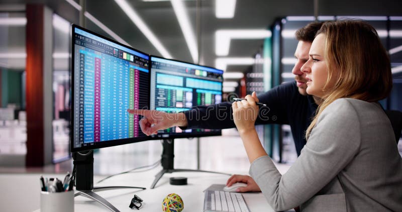 Analyst Employee Working on Spreadsheet Stock Photo - Image of monitor ...