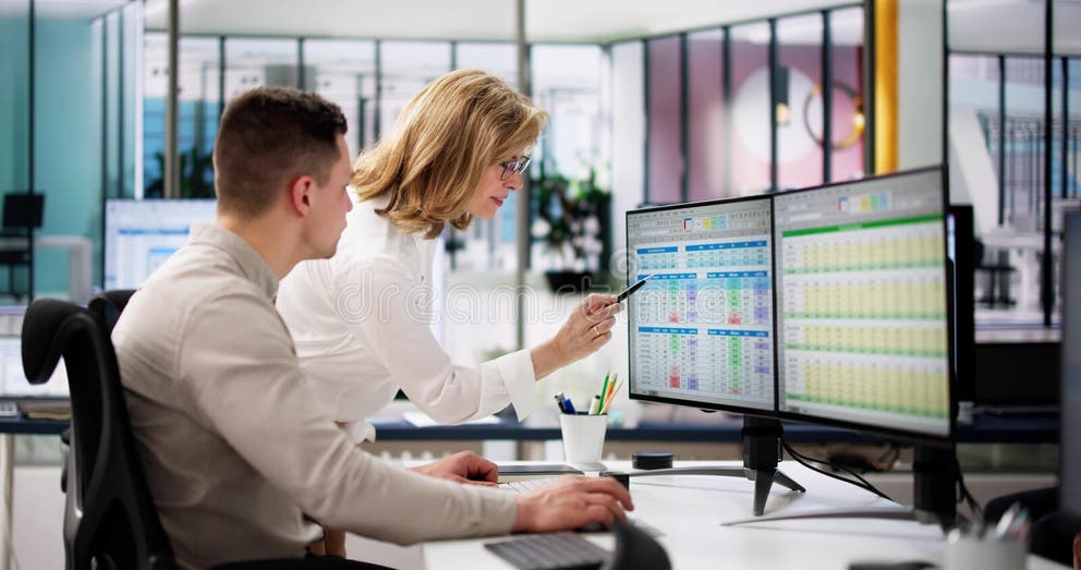 Analyst Employee Working on Spreadsheet Stock Photo - Image of multiple ...
