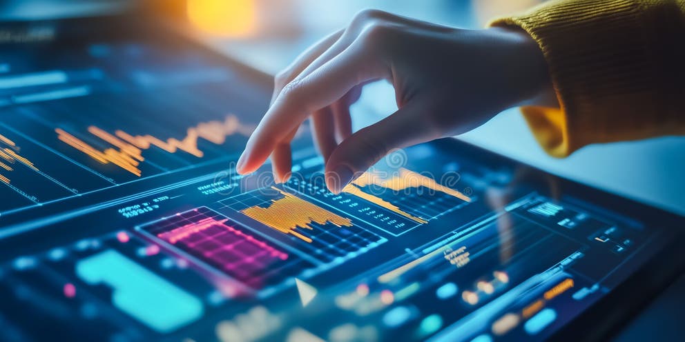 An Analyst in a High-Tech Center Tapping a Digital Interface for ...