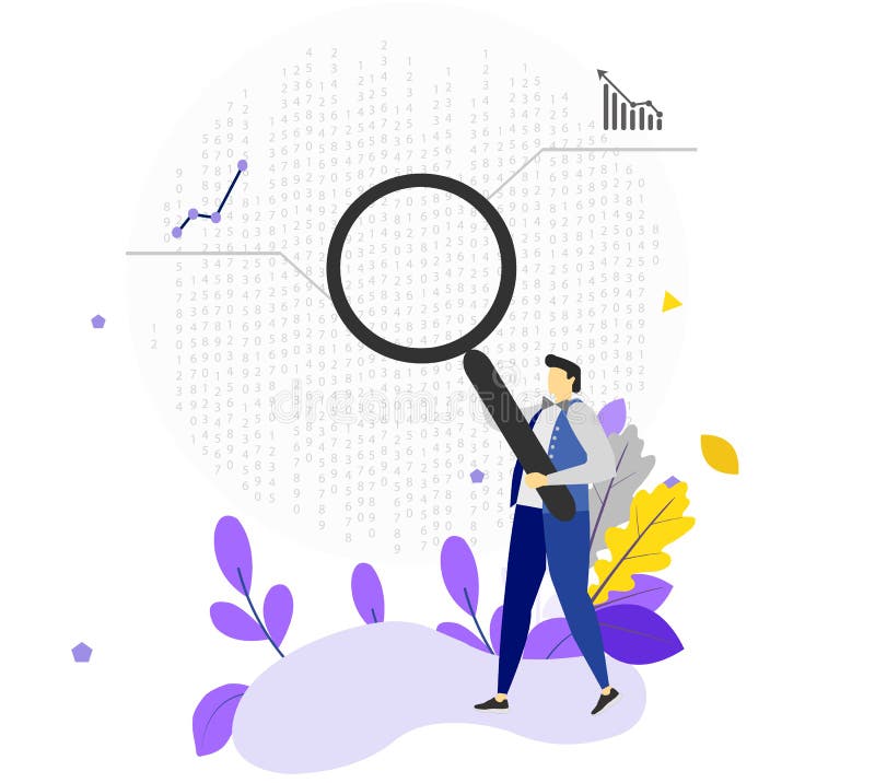 Analyst Looking at Digits and Diagrams through Magnifying Glass Stock ...