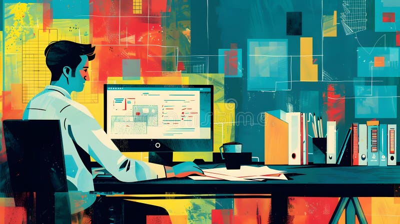 Analyst Reviews Data on Computer Screen, Working Efficiently in Office ...