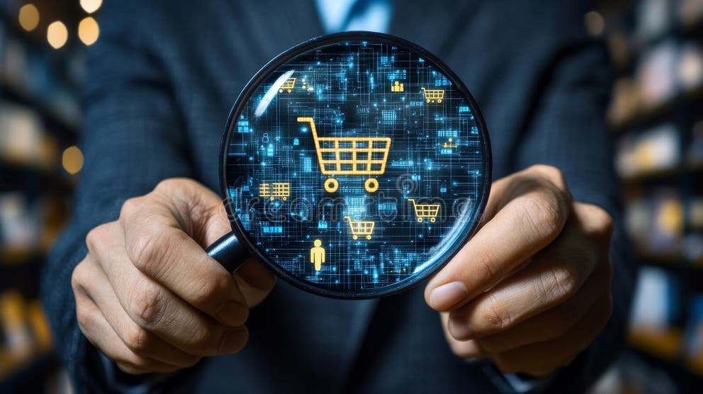 Analyst Scrutinizing Business Data and Charts Using a Magnifying Glass ...