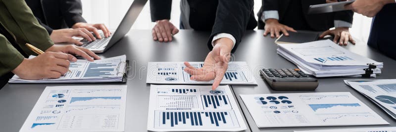 Analyst Team Analyzing Business Data Paper on Office Table. Prodigy ...