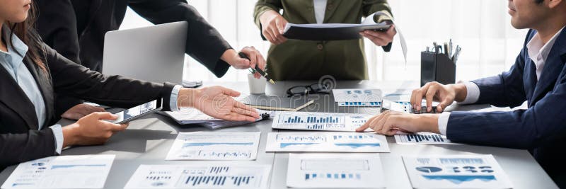 Analyst Team Analyzing Business Data Paper on Office Table. Prodigy ...