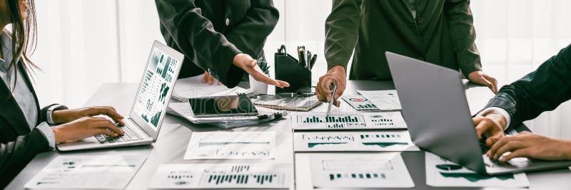 Analyst Team Analyzing Business Data Paper on Office Table. Prodigy ...