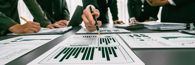 Analyst Team Analyzing Business Data Paper on Office Table. Prodigy ...