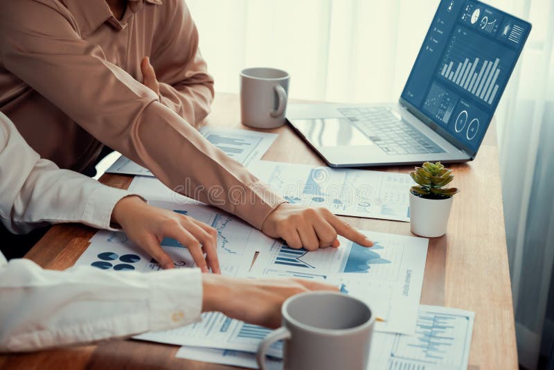 Analyst Team Colleague Discuss Financial Data on Digital Dashboard ...