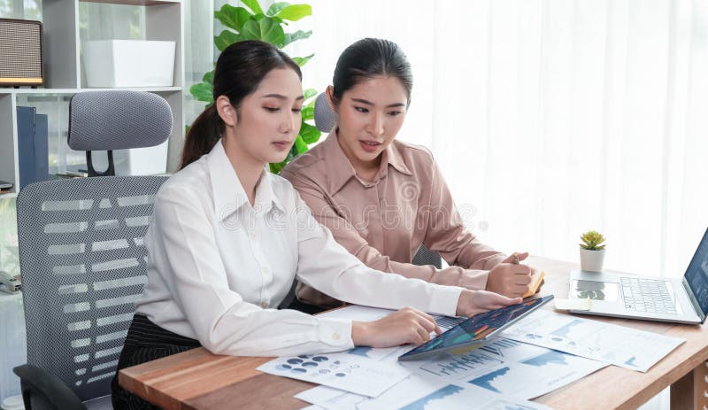 Analyst Team Colleague Discuss Financial Data on Digital Dashboard ...