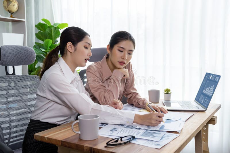 Analyst Team Colleague Discuss Financial Data on Digital Dashboard ...