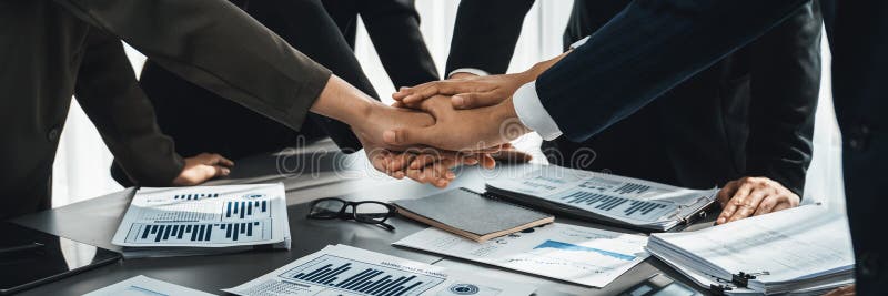 Analyst Team Put Hand Stack Together with Pile of BI Paper. Prodigy ...