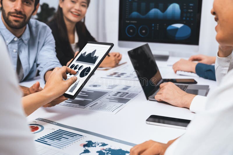 Analyst Team Uses BI Fintech on a Tablet To Analyze Financial Data ...