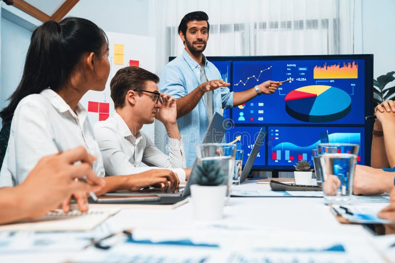 Analyst Team Utilizing BI Fintech To Analyze Financial Data at Table ...