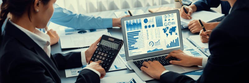 Analyst Team Working on Data Analysis Dashboard on Laptop Screen ...