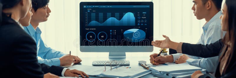 Analyst Team Working on Data Analysis Dashboard on Laptop Screen ...