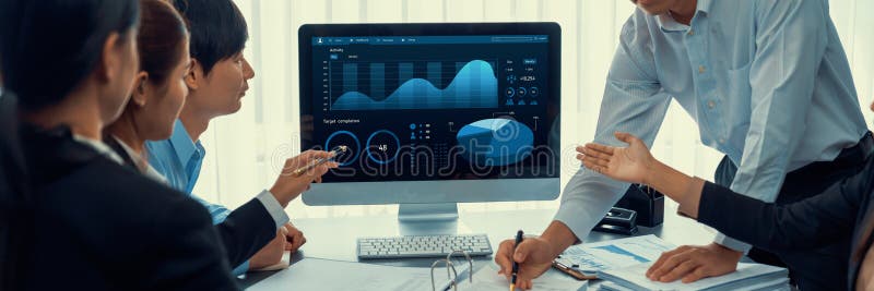 Analyst Team Working on Data Analysis Dashboard on Laptop Screen ...