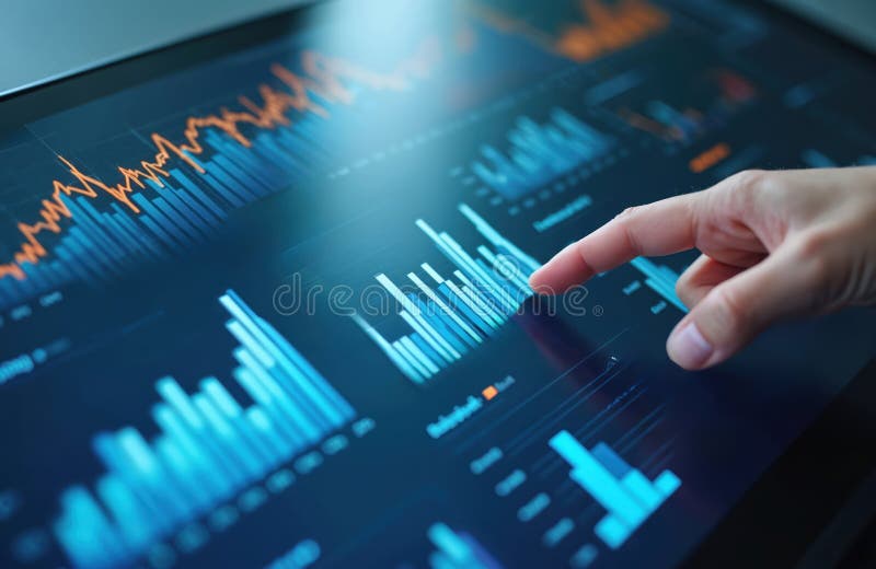 Analyst Touch Digital KPI Graph on Dashboard Screen. Marketing ...