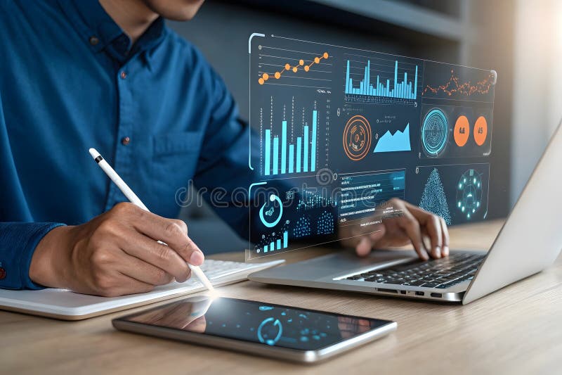 An Analyst Uses a Computer and Dashboard for Data Business Analysis and ...