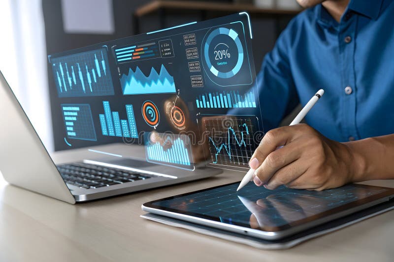 An Analyst Uses a Computer and Dashboard for Data Business Analysis and ...